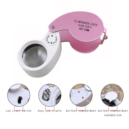 Portable 40X Magnifying Loupe Aluminum Alloy LED Lamp Lighting ...