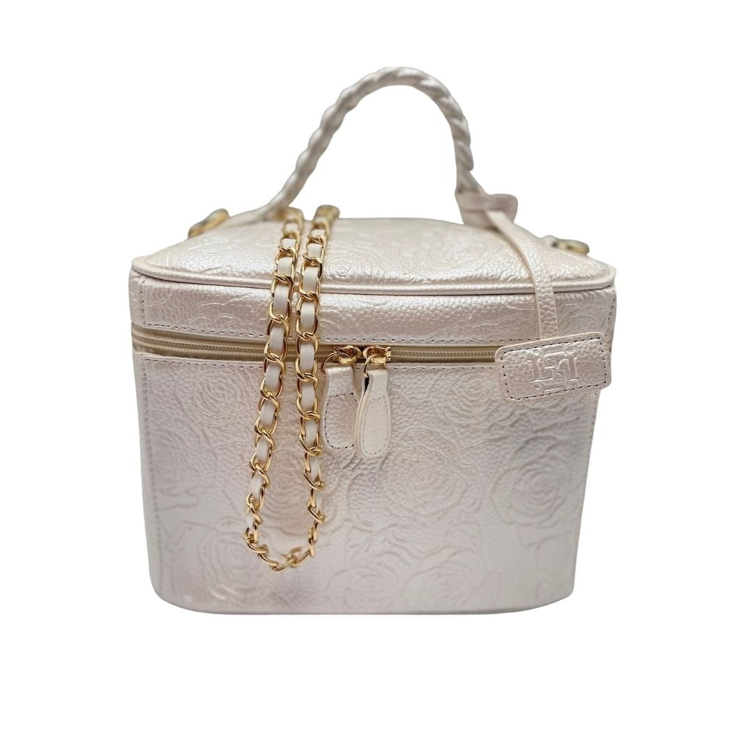 Braided Top Handle Metallic Leather Rose Statement Crossbody Travel ...