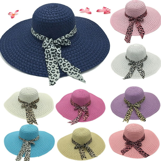 Windfall Womens Wide Brim Sun Protection Straw Hat Folable Floppy Hat