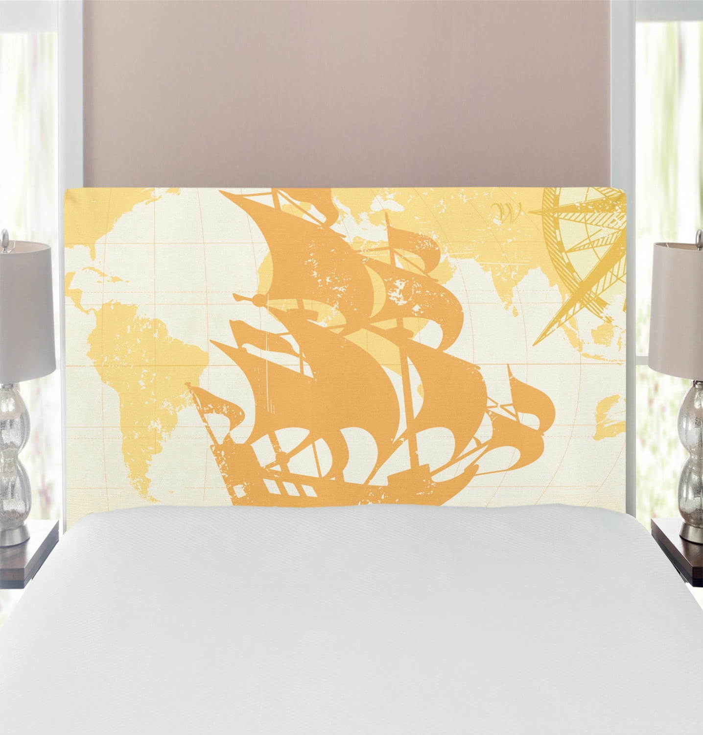Nautical Headboard, Double Exposure Vintage Graphic with Old World Map ...
