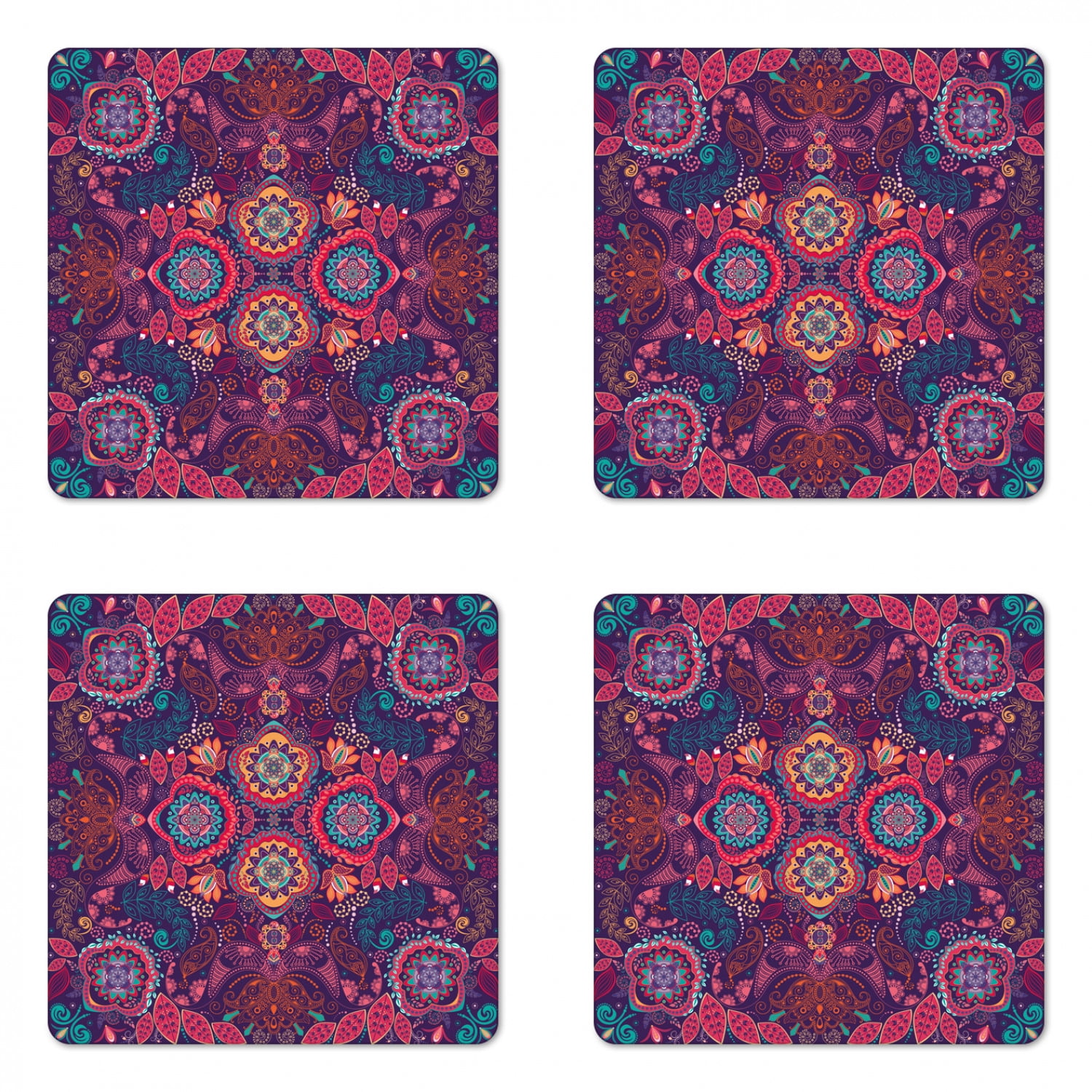 Paisley Coaster Set of 4, Modern Classic Design with Dots Leaves and ...