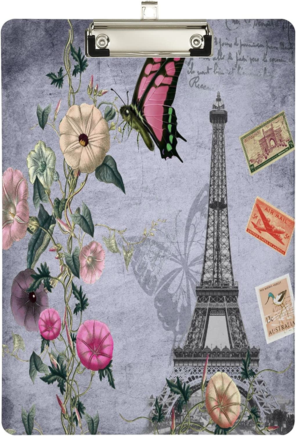 FMSHPON Vintage Paris Eiffel Tower Butterfly Flowers Clipboard ...