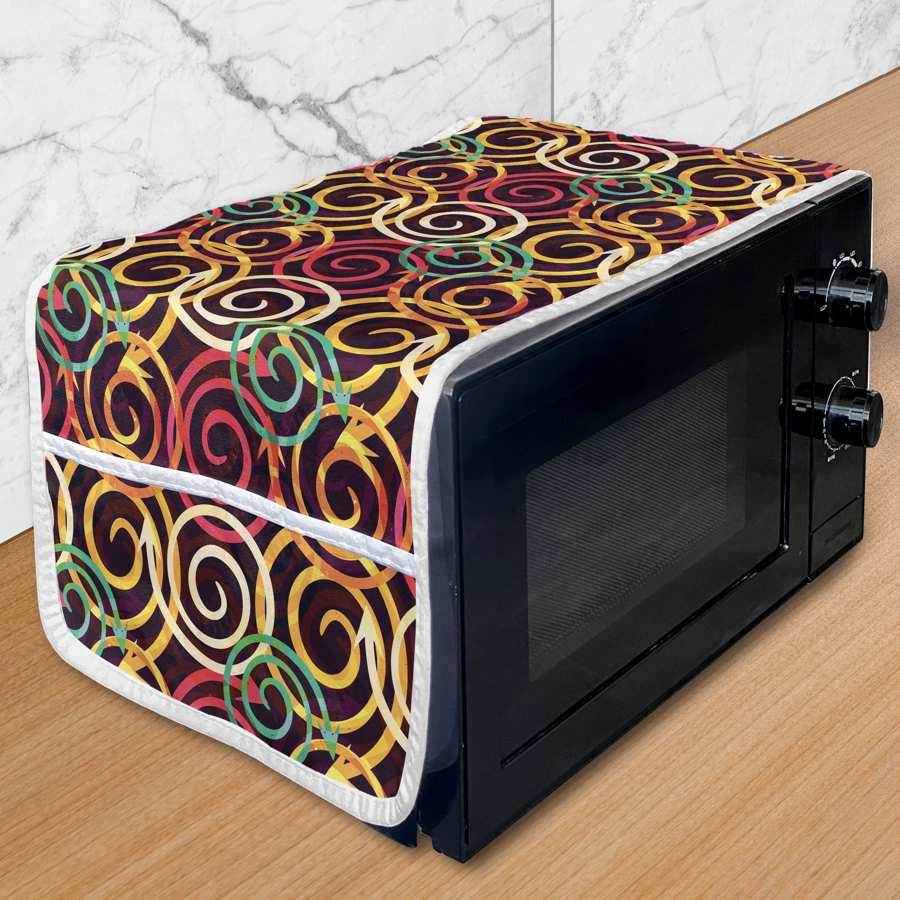 Abstract Microwave Oven Cover, Curved Spiral Various Arrows in Vibrant ...