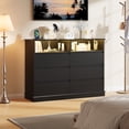 6 Drawer Modern Black Bedroom Dresser, LED Light & Charging Station ...
