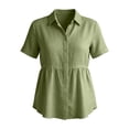 Aoochasliy Women's Short Sleeve Linen Shirt with Collared Button Down ...