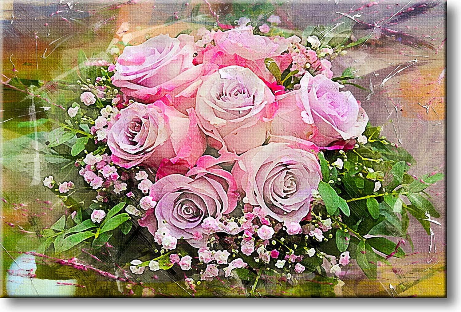 Pink Roses Painting Picture on Stretched Canvas, Wall Art D?cor, Ready ...