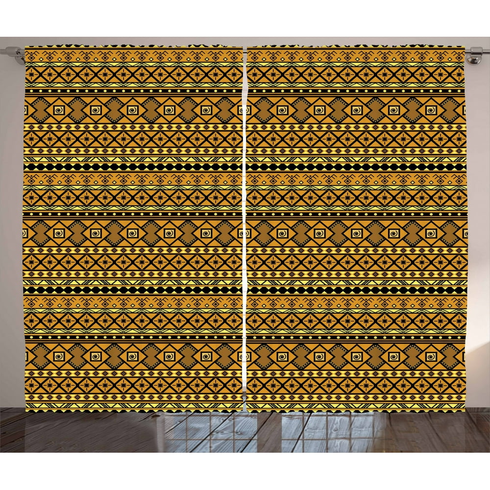 Tribal Curtains 2 Panels Set, Geometric Pattern with African Ethnic ...