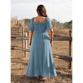 Blue Plus Size Boho Summer Dress For Women Long Shirred Square Neck ...