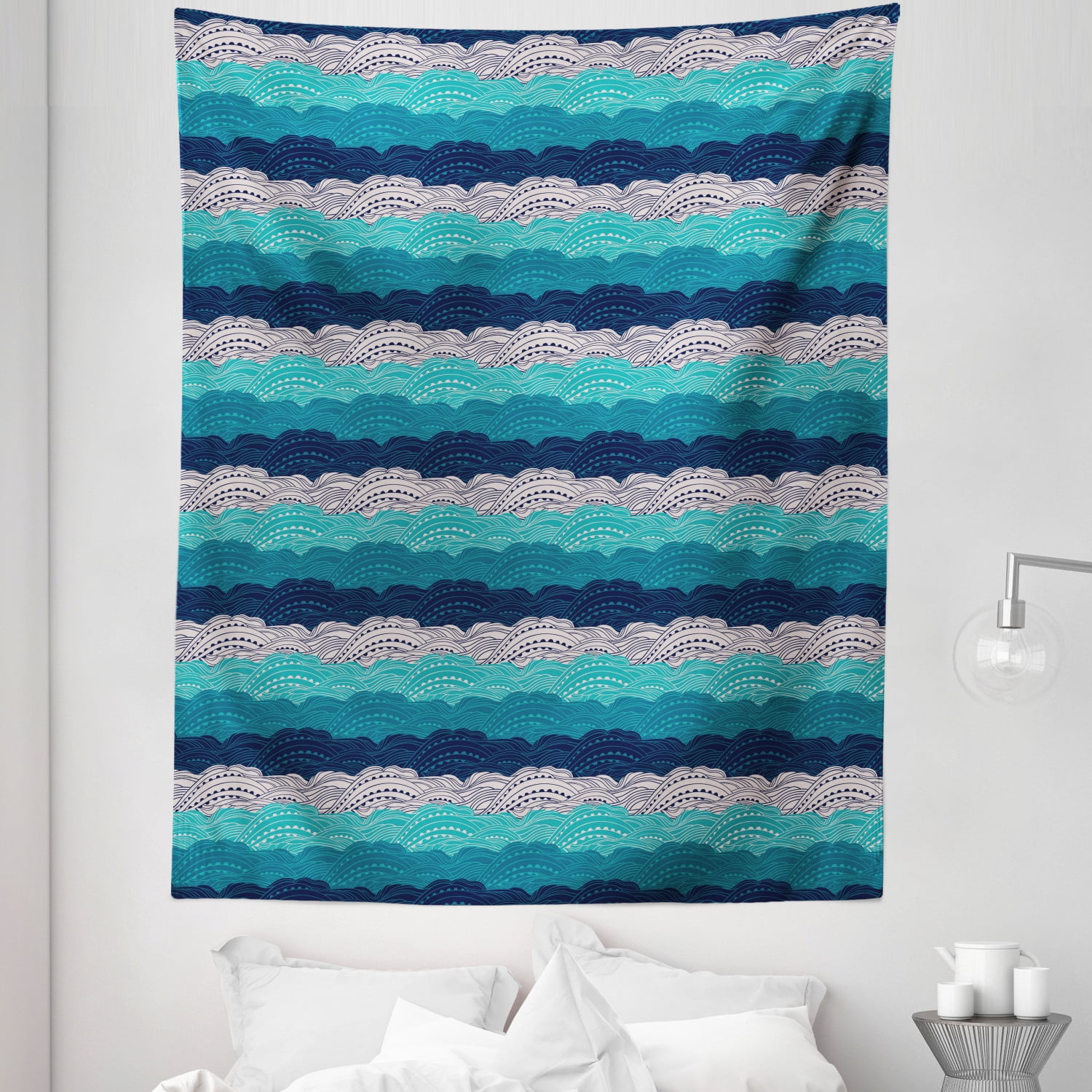 Wave Tapestry, Abstract Ornamental Ocean Waves with Lines and Spots in ...