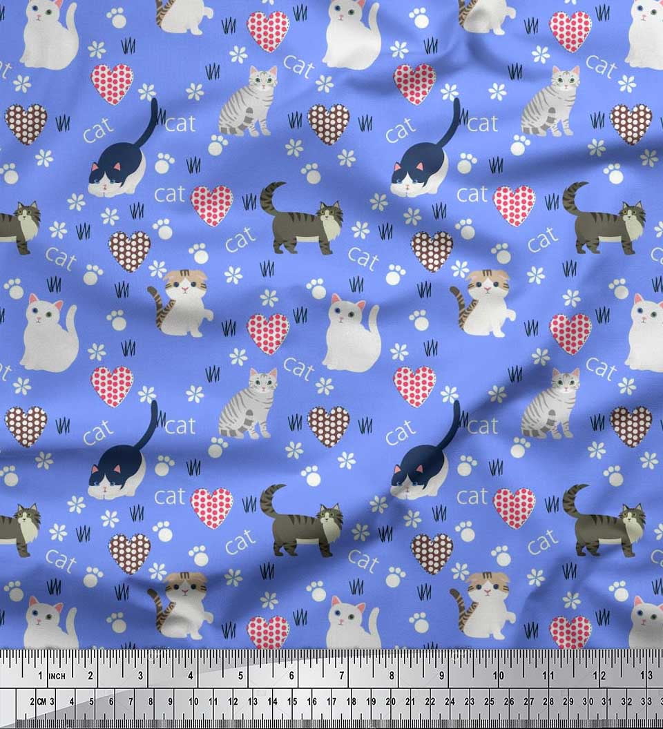 Soimoi Cotton Poplin Fabric Heart,Footprint & Cat Animal Print Fabric ...