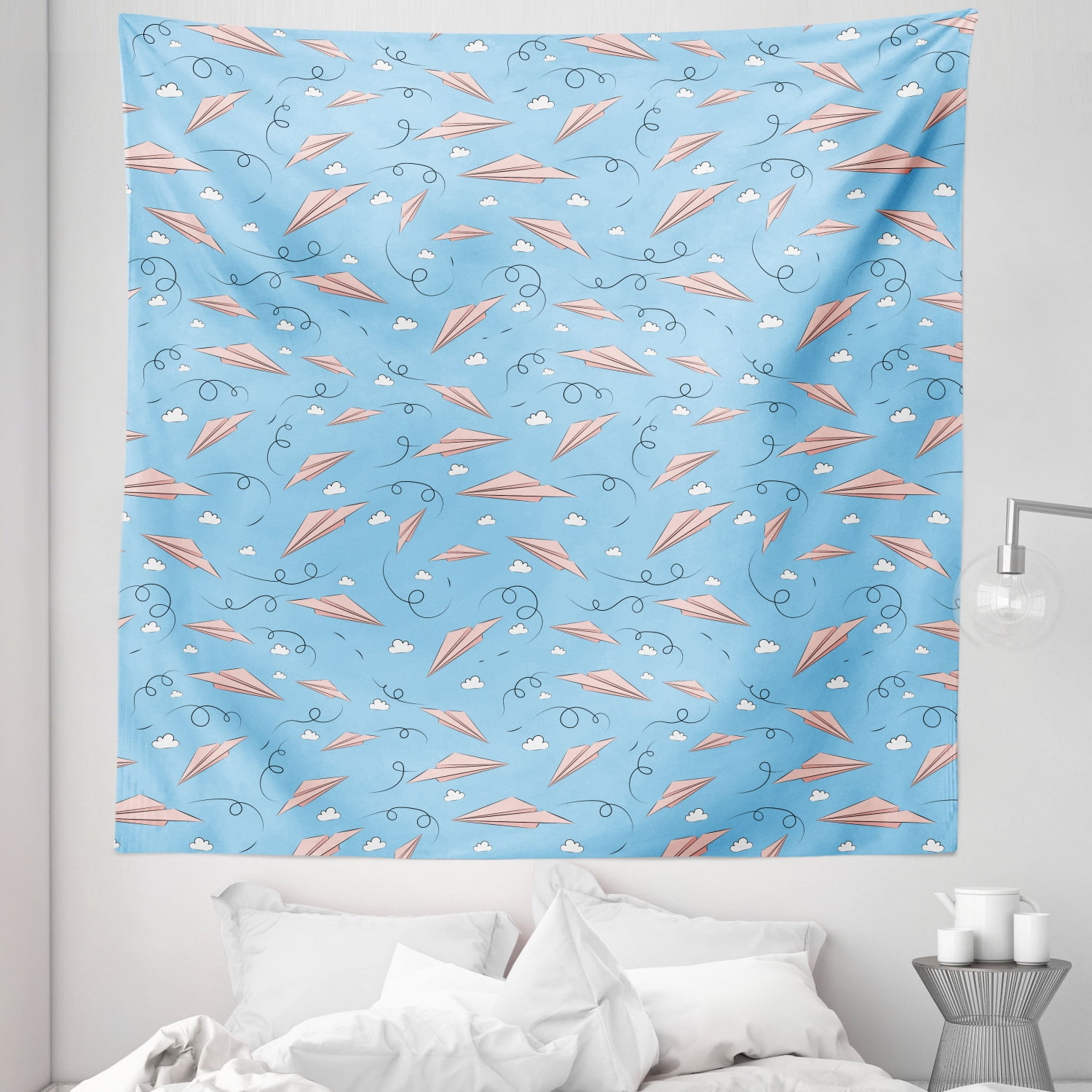 Airplane Tapestry, Flying Paper Planes Tiny Clouds on Sky Inspired ...