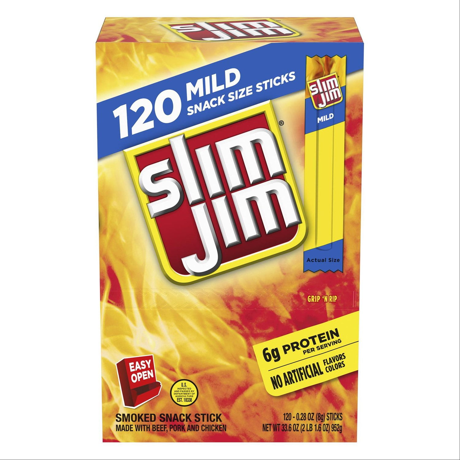 Slim Jim Snack-Sized Smoked Meat Stick, Mild Flavor, .28 oz., 120 pk ...