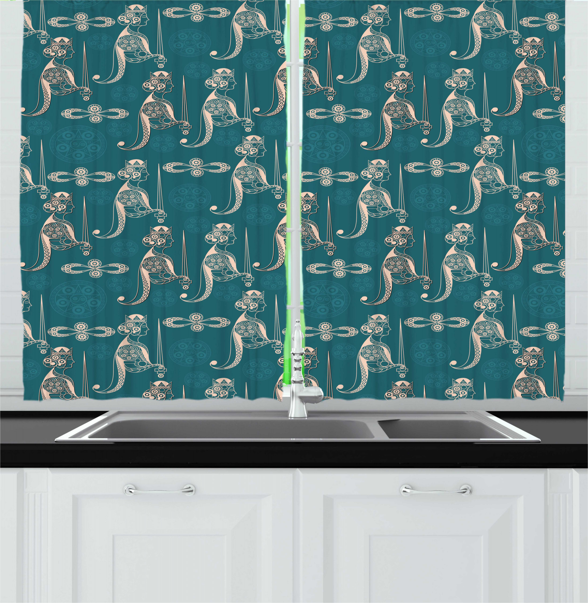 Crown Kitchen Curtains, Lady Side Portrait Resembling Ethnic Motifs ...