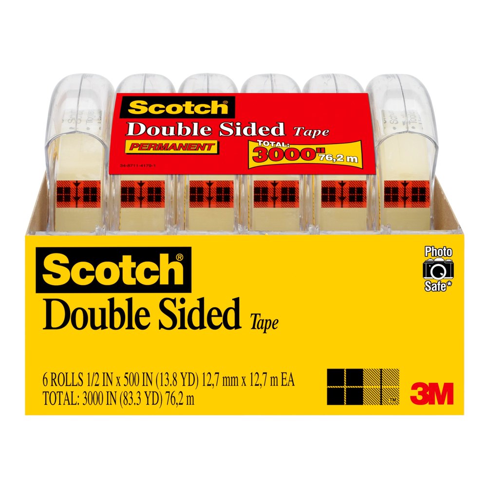 Scotch Double Sided Tape, Clear, 1/2" x 500", 6 Dispensers - Walmart ...