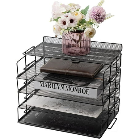 Stackable Letter Tray, 4 Tier Metal Desk le Organizer Rack, Mesh ...
