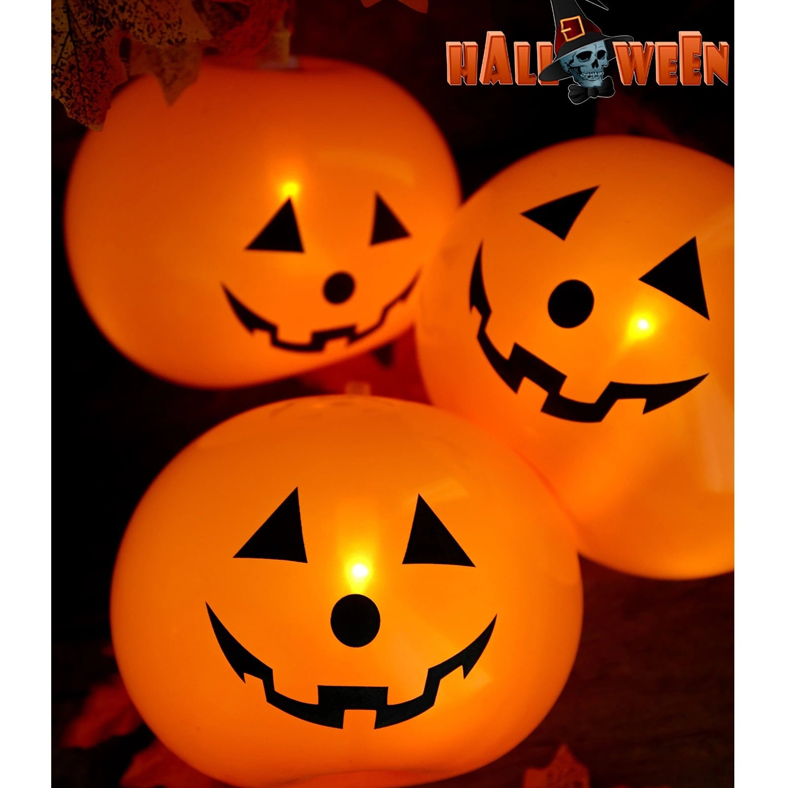Polinkety Light-up Halloween Pumpkin Balloons, LED Light Up Latex ...