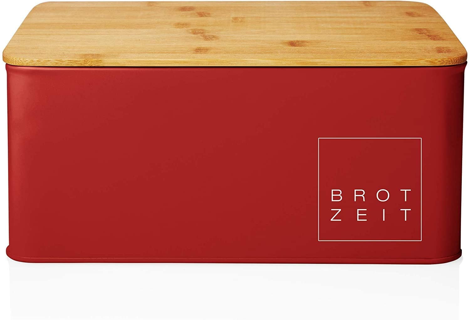 Lumaland Metal Red Bread Box with Bamboo Lid/Cutting Board, Bread ...