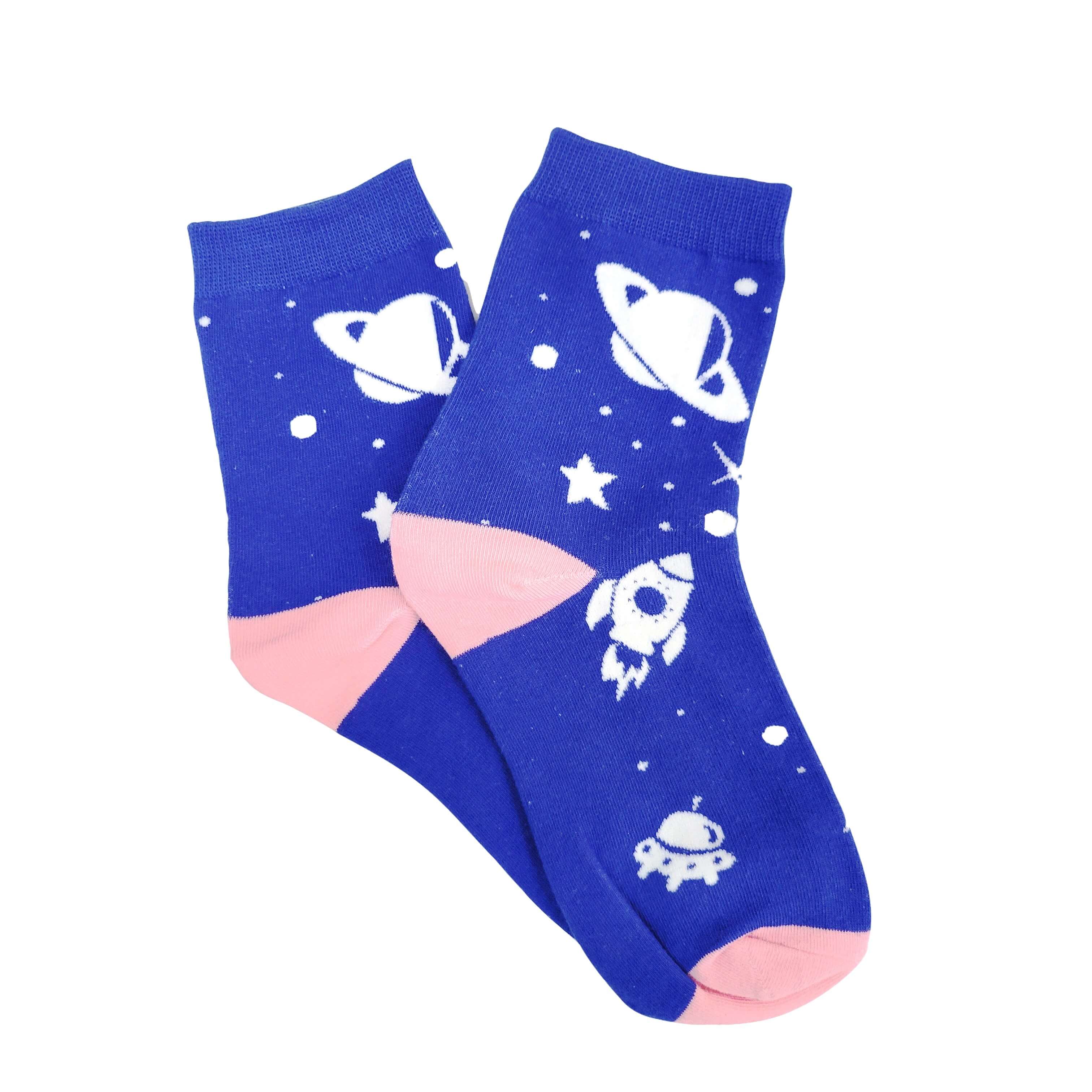 Blue Space Socks With Planets and Rocket Ship Socks (Adult Small) from ...