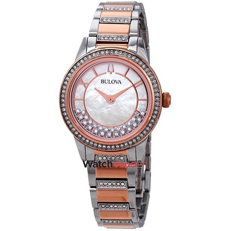Bulova Crystal Turnstyle Mother of Pearl Dial Two-Tone Ladies Watch ...