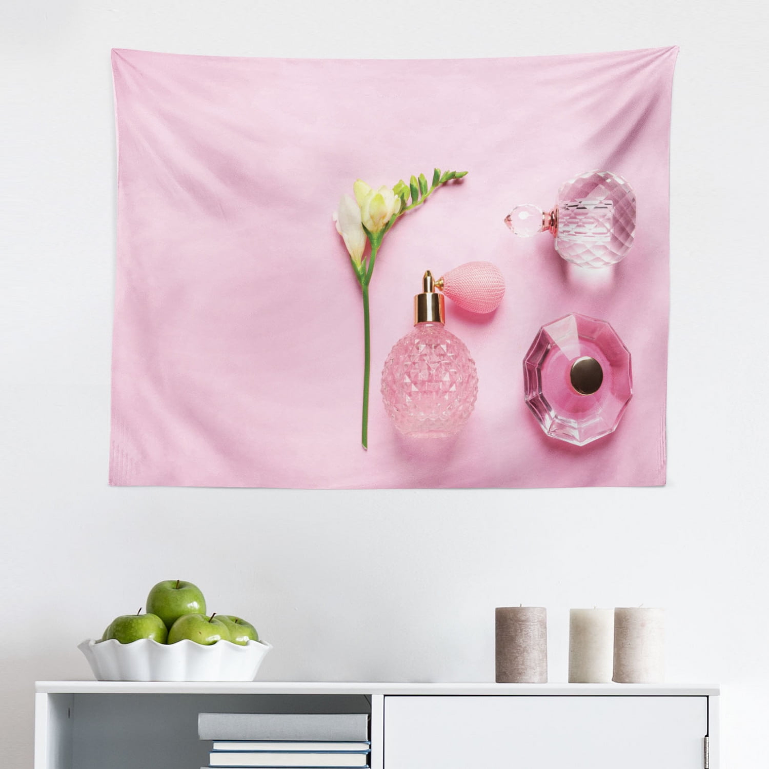 Perfume Tapestry, Cologne Fragrance Bottle Flowers and Leaves Hand ...