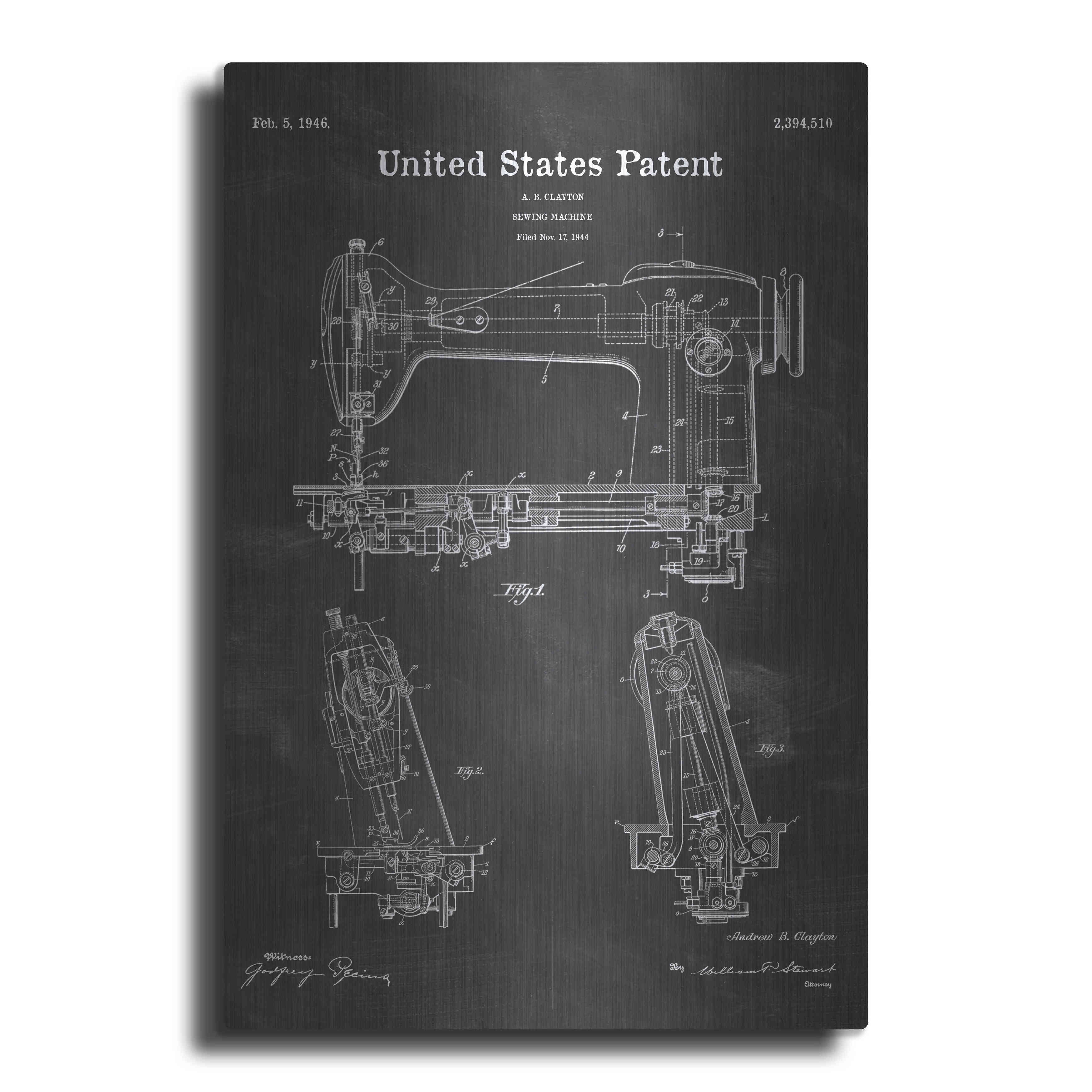 Luxe Metal Art 'Sewing Machine Blueprint Patent Chalkboard' Metal Wall ...