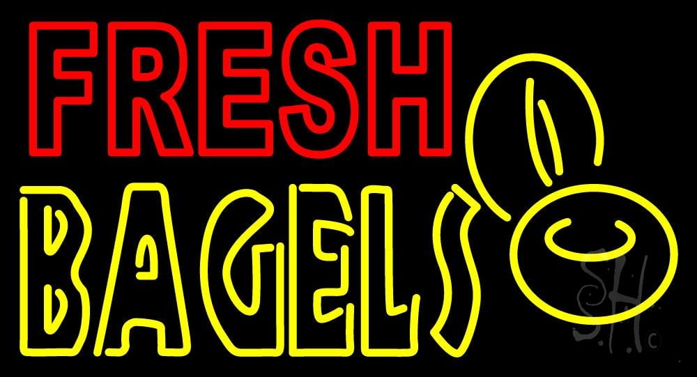 Fresh Bagels Logo LED Neon Sign 20 x 37 - inches, Black Square Cut ...