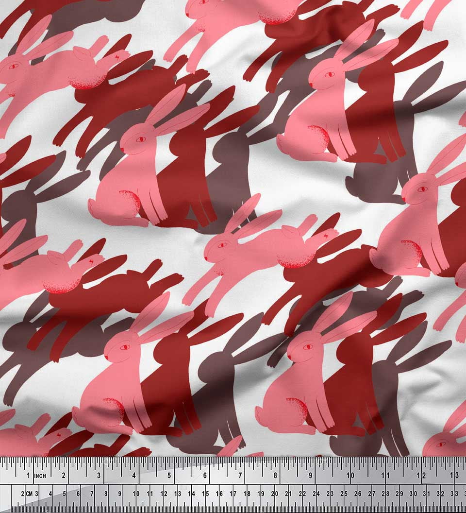 Soimoi Satin Silk Fabric Rabbit Animal Print Fabric by the Yard 42 Inch ...