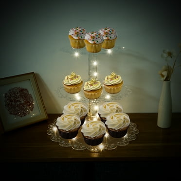 VDOMUS 4 Tier Cupcake Holder Stand, Acrylic Display with LED String ...