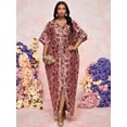 Burgundy Elegant Modest Maxi Tunic Dress With Gold Floral Jacquard ...