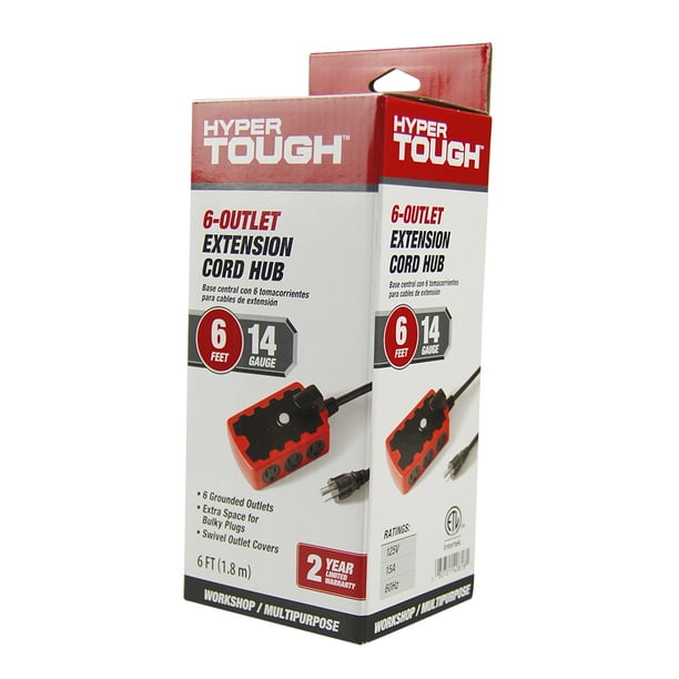 Hyper Tough Outdoor 6-Outlet 6ft Extension Cord Hub, Red/Black ...