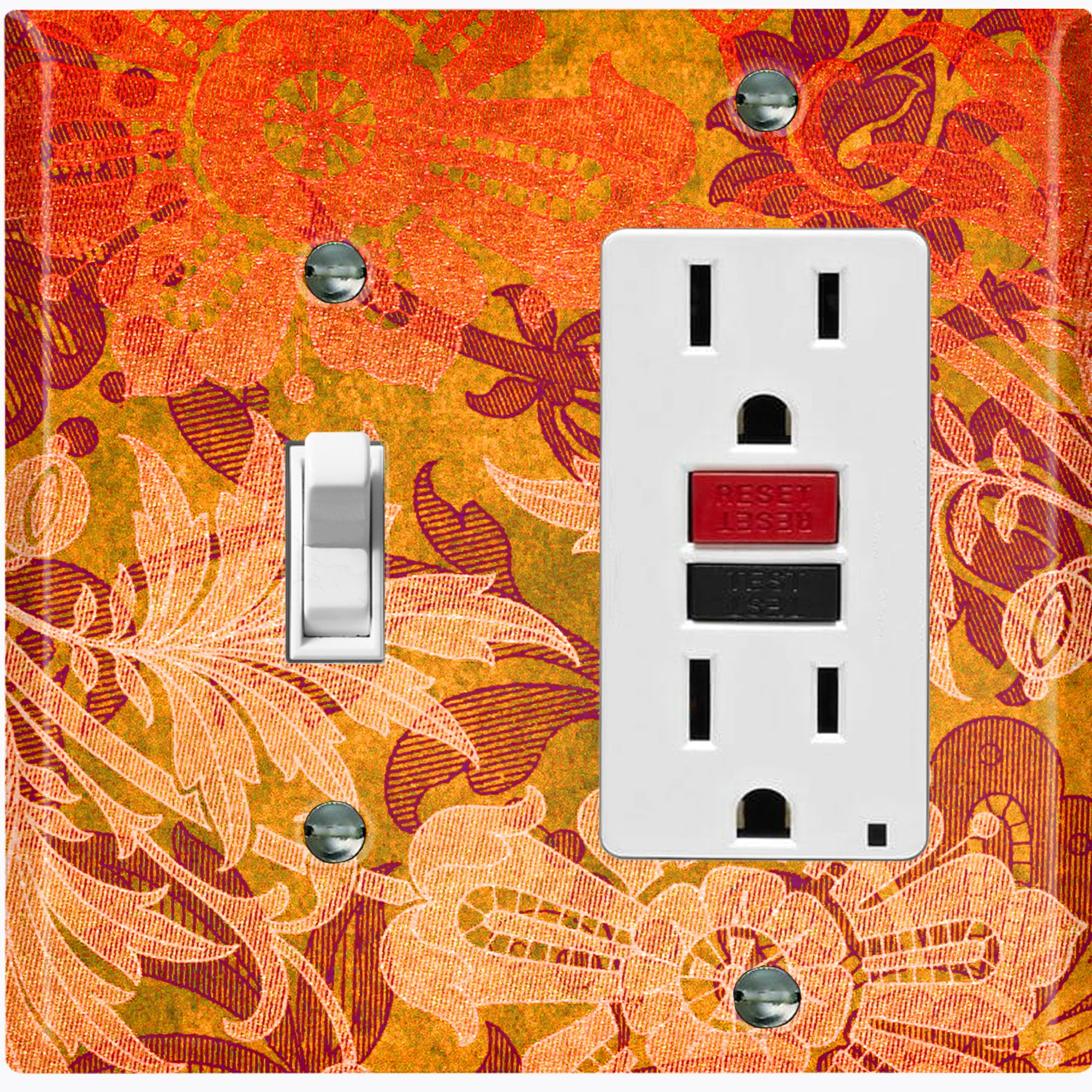 Metal Light Switch Plate Cover Red Floral Damask Wallpaper WAL027 ...