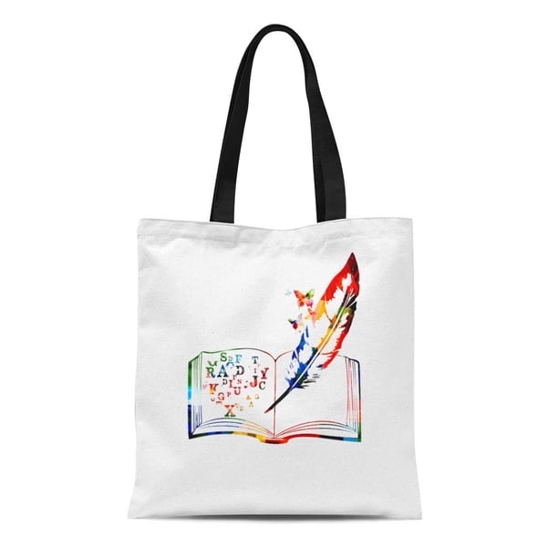 POGLIP Canvas Tote Bag Colorful Open Book Alphabet Letters Creative ...