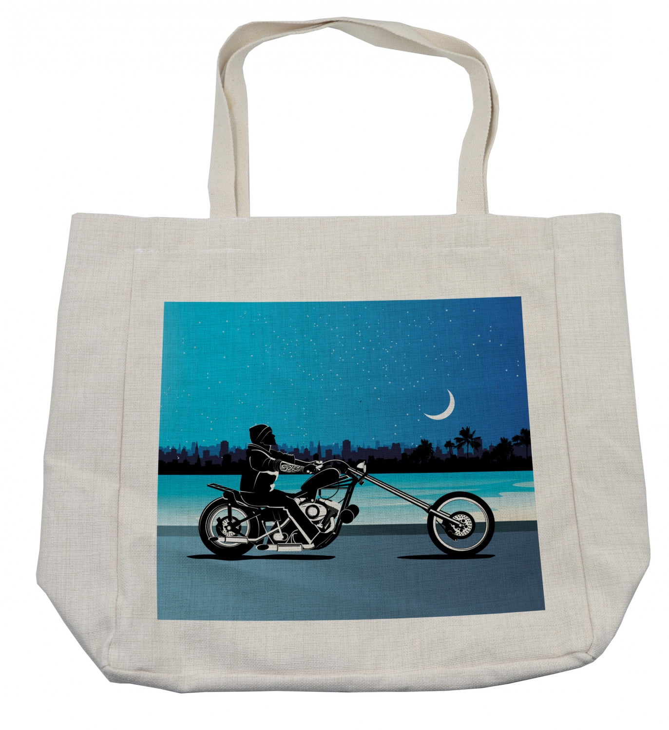 Motorcycle Shopping Bag, Art with Chopper Motorcycle Biker Riding ...