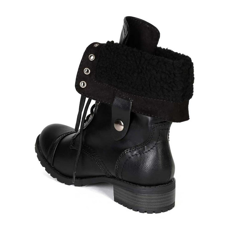 Black Fold Over Combat Boots Women