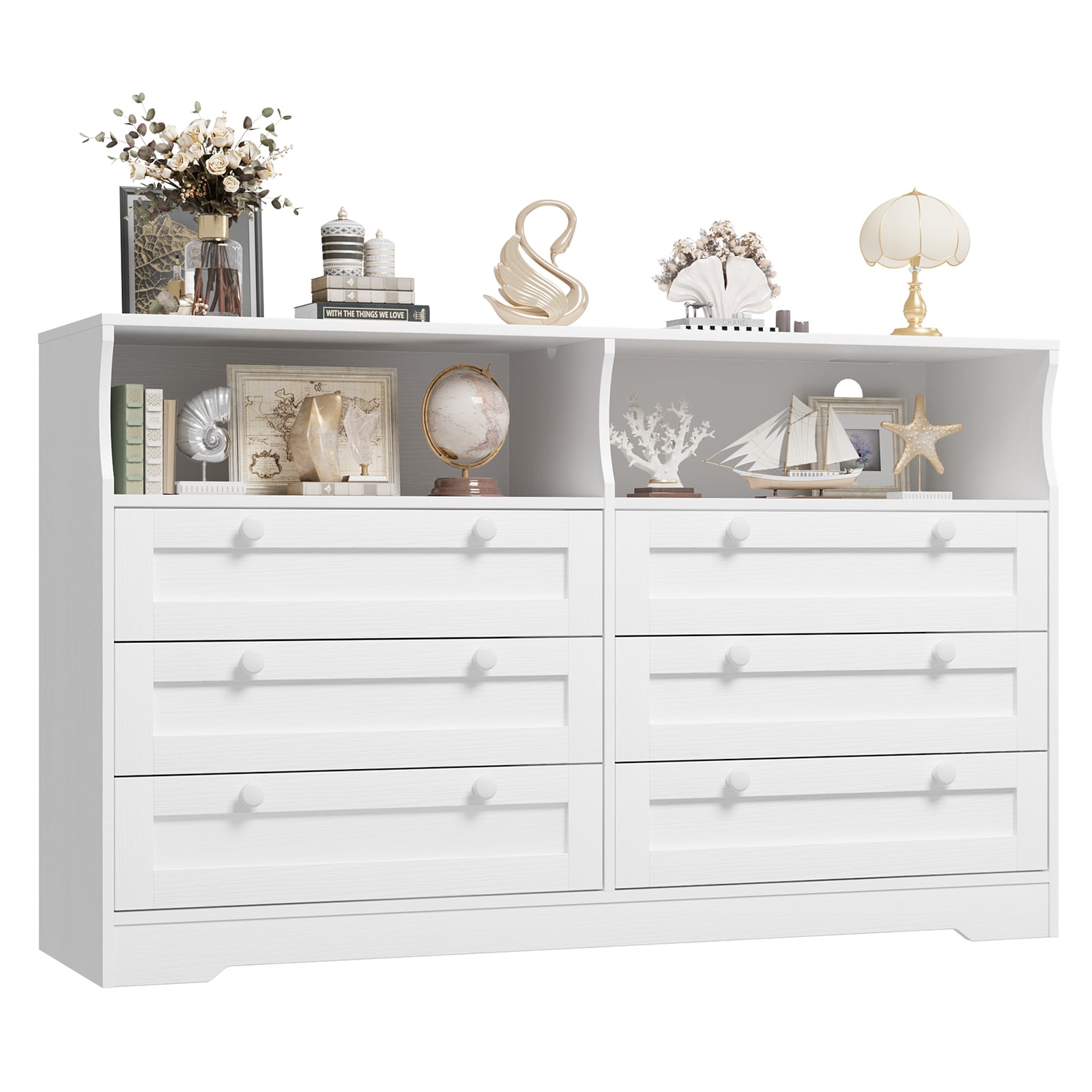 Click here for Joyspirit Modern White Wood Dresser  55 Wide 6 Dra... prices