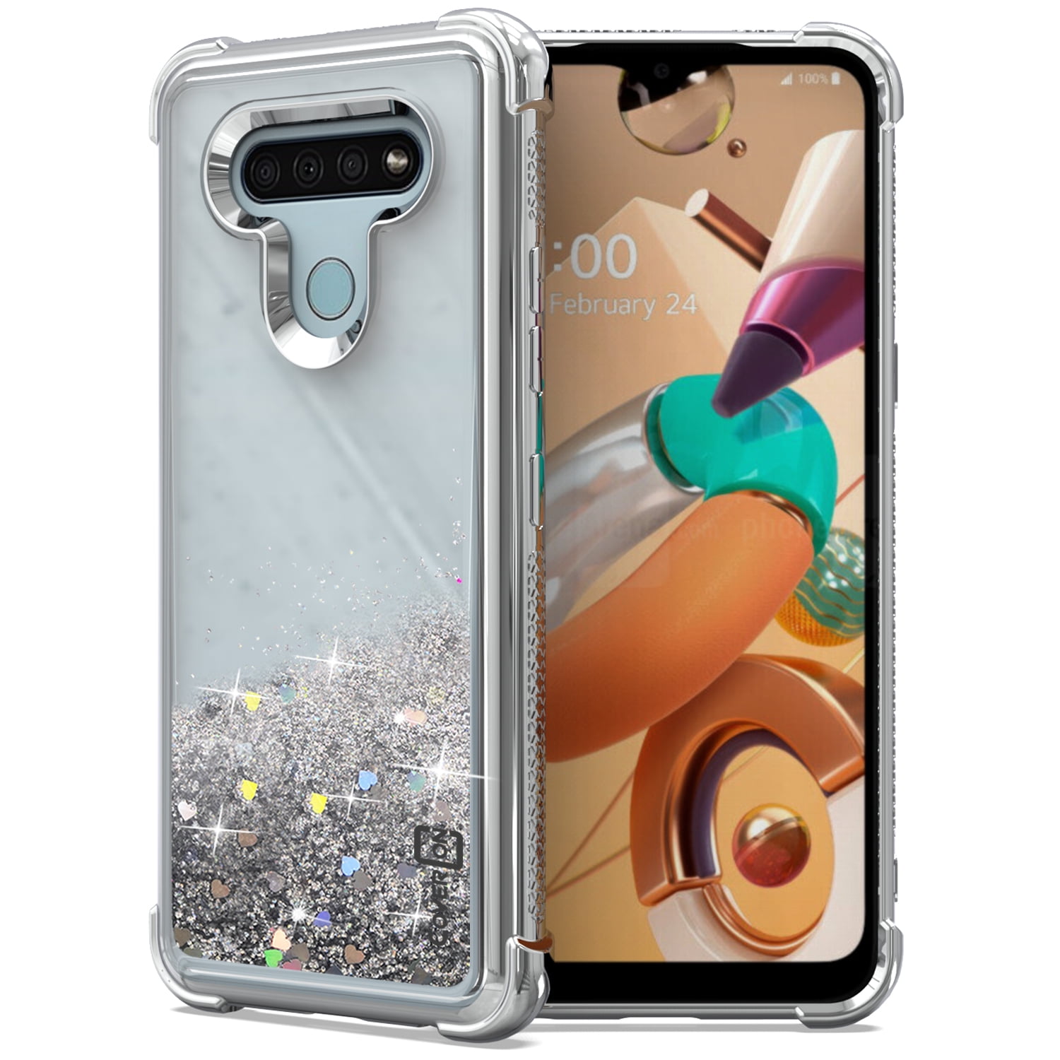 CoverON LG K51 / Reflect Case Liquid Glitter Bling Clear TPU Rubber ...
