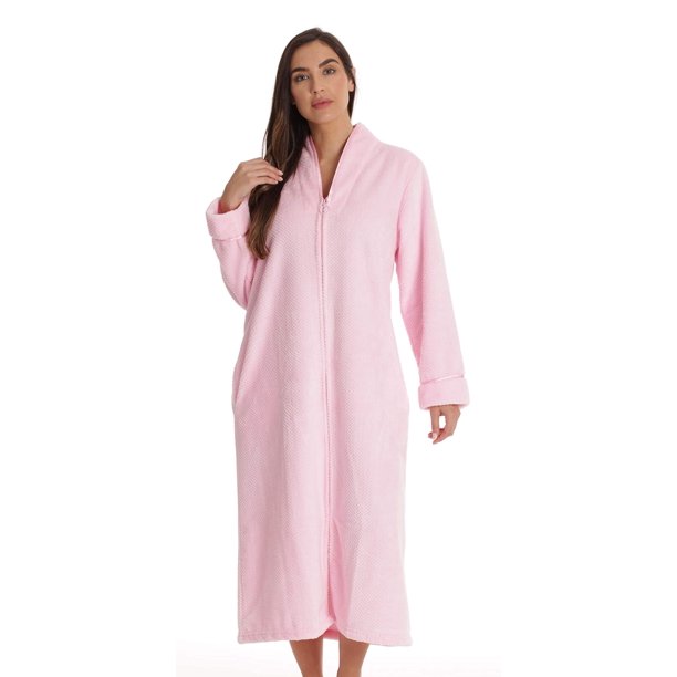 Just Love Textured Plush Zipper Lounger Robe for Women (Pink, Large ...