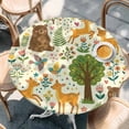 Beige Forest Animals Round Tablecloth 55-60 Inch Round Fitted Table ...