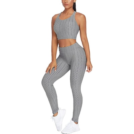 Compuye Workout Sets for Women 2 Piece Textured Yoga Outfit Athletic ...