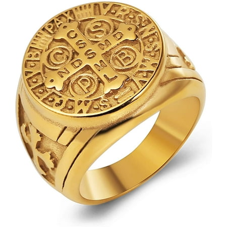 NETSENG Men Women St Benedict Exorcism Ring Silver Stainless Steel ...