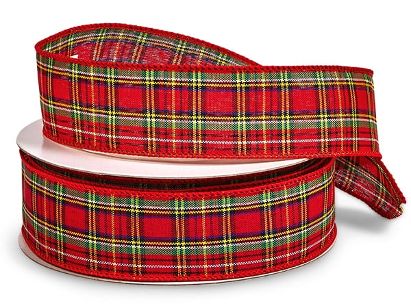 Pack of 1, Christmas Plaid Wired Ribbon, 1-1/2"X25Yards for Holdiay ...