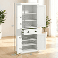 Freestanding Tall Storage Cabinet with Adjustable Shelves & Drawer ...