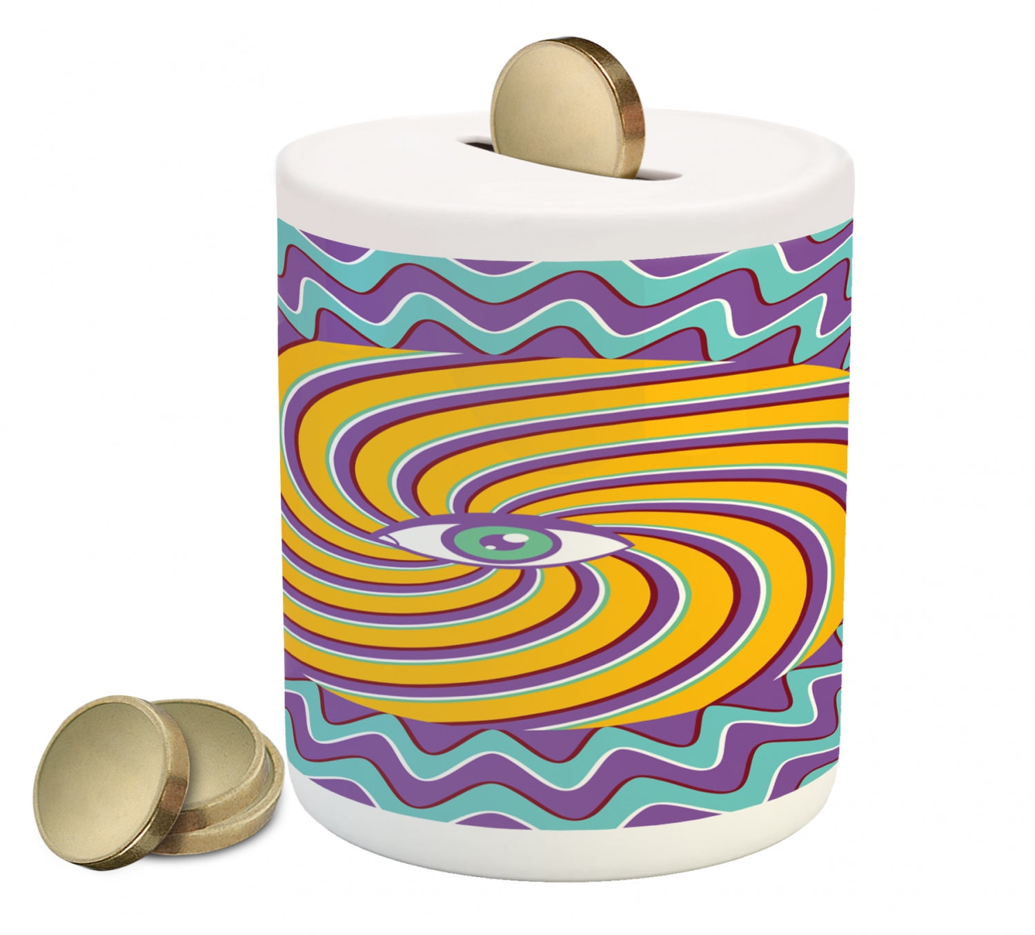 Vintage Piggy Bank, Third Eye Inside Hypnotic Spiral Circles Trippy ...