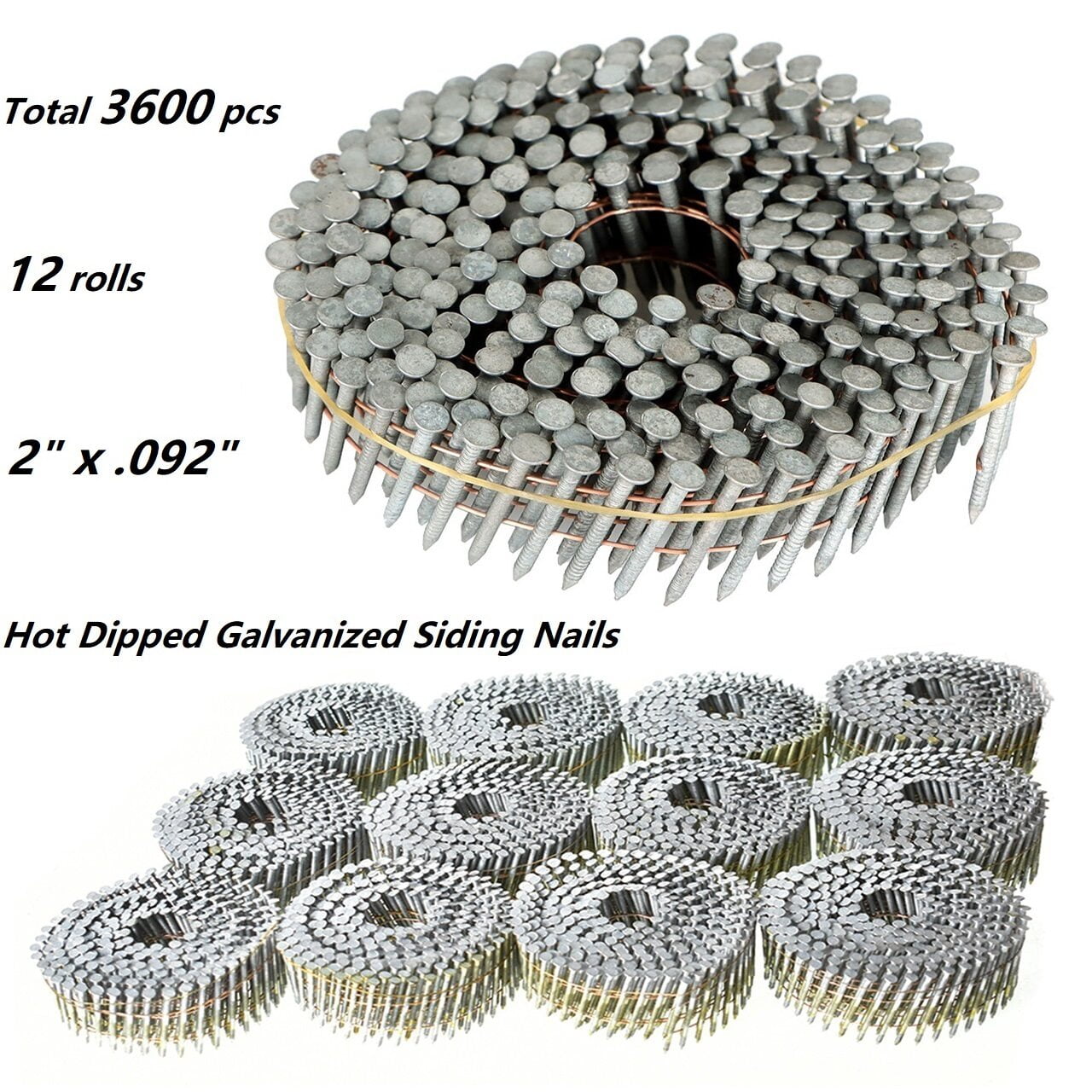 2" x .092" Round Head Ring Shank Galvanized Siding Nails (12 Rolls ...