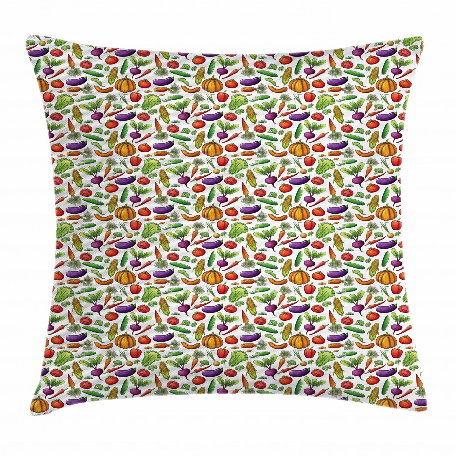 Vegetable Throw Pillow Cushion Cover, Sketch Style Pumpkin Eggplant ...