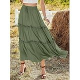 Roaso Women's High Waist Long Skirts Ruffle Causal Elastic A Line Maxi ...
