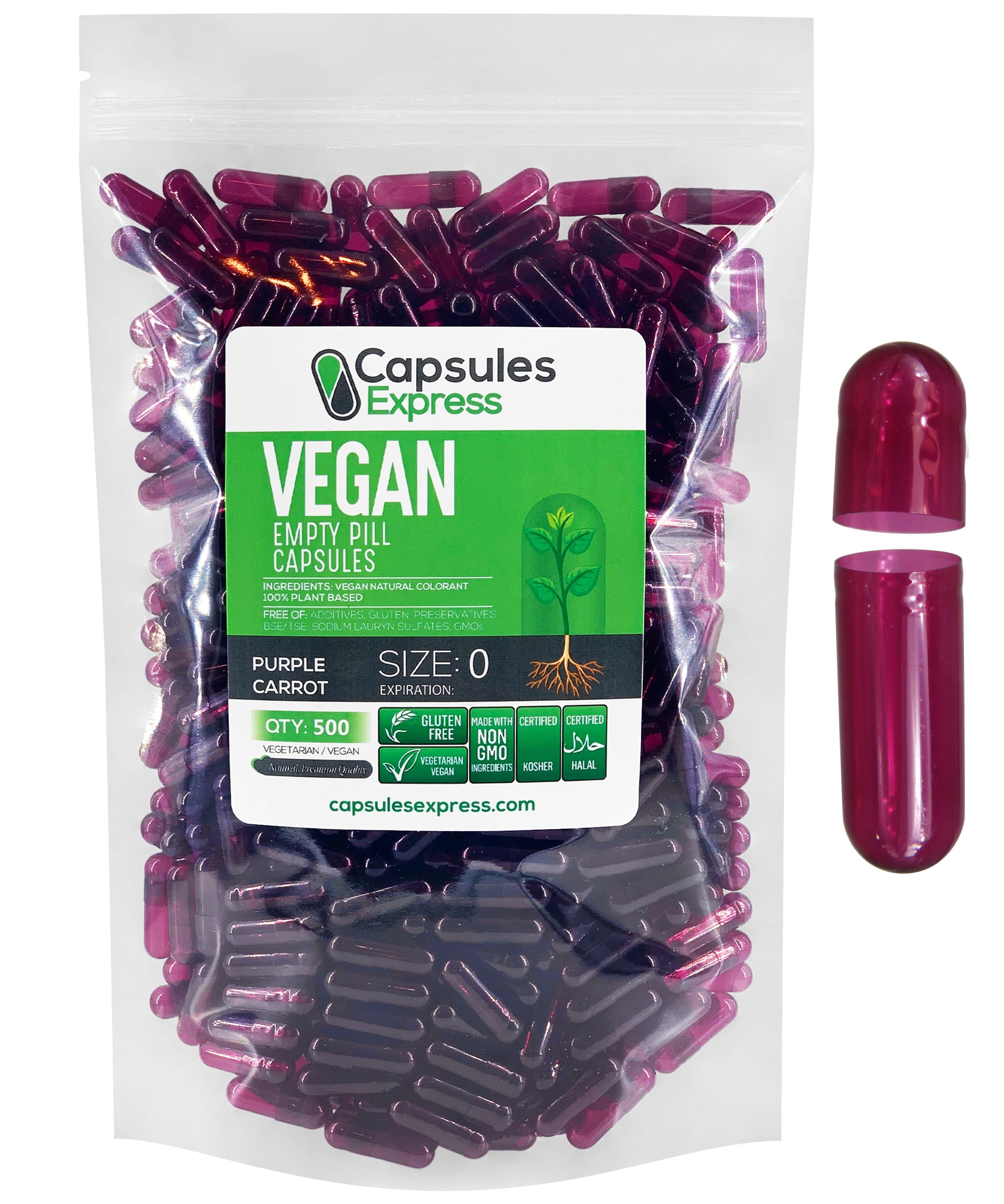 Capsules Express- Size 0 Purple Carrot Empty Vegan Capsules ...