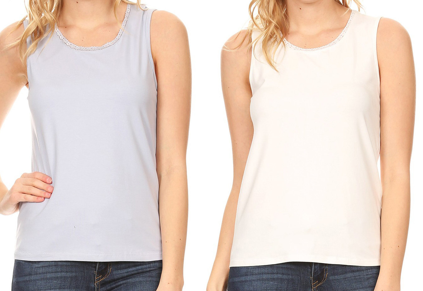 Women’s 2 Pieces Cotton Casual Stretch Lace Camisole Basic Tank Tops ...