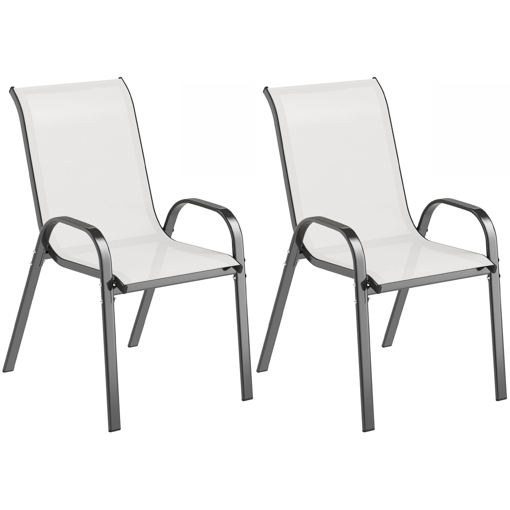 Outsunny Set of 2 Outdoor Patio Dining Chairs Stackable Lawn Chairs ...