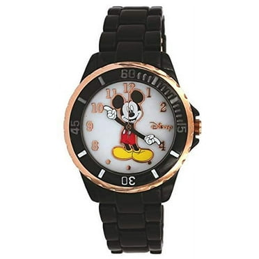 Disney Women's Mickey Mouse Black Watch with Molded Hands, Genuine ...